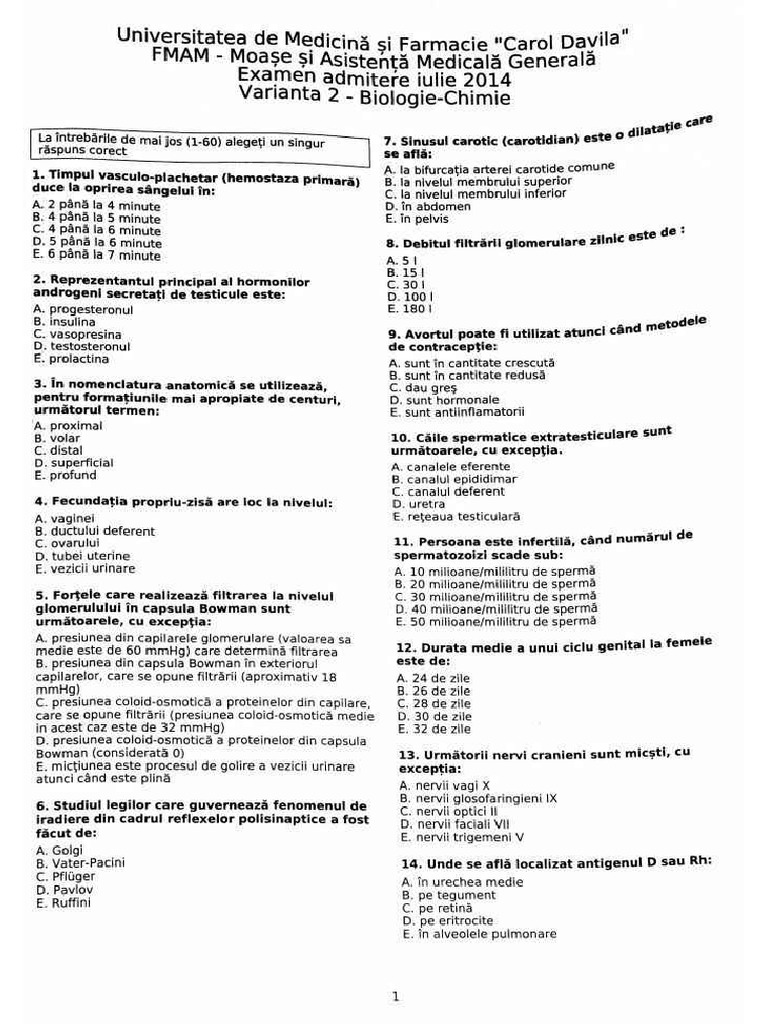 Admitere FMAM 2014 | PDF