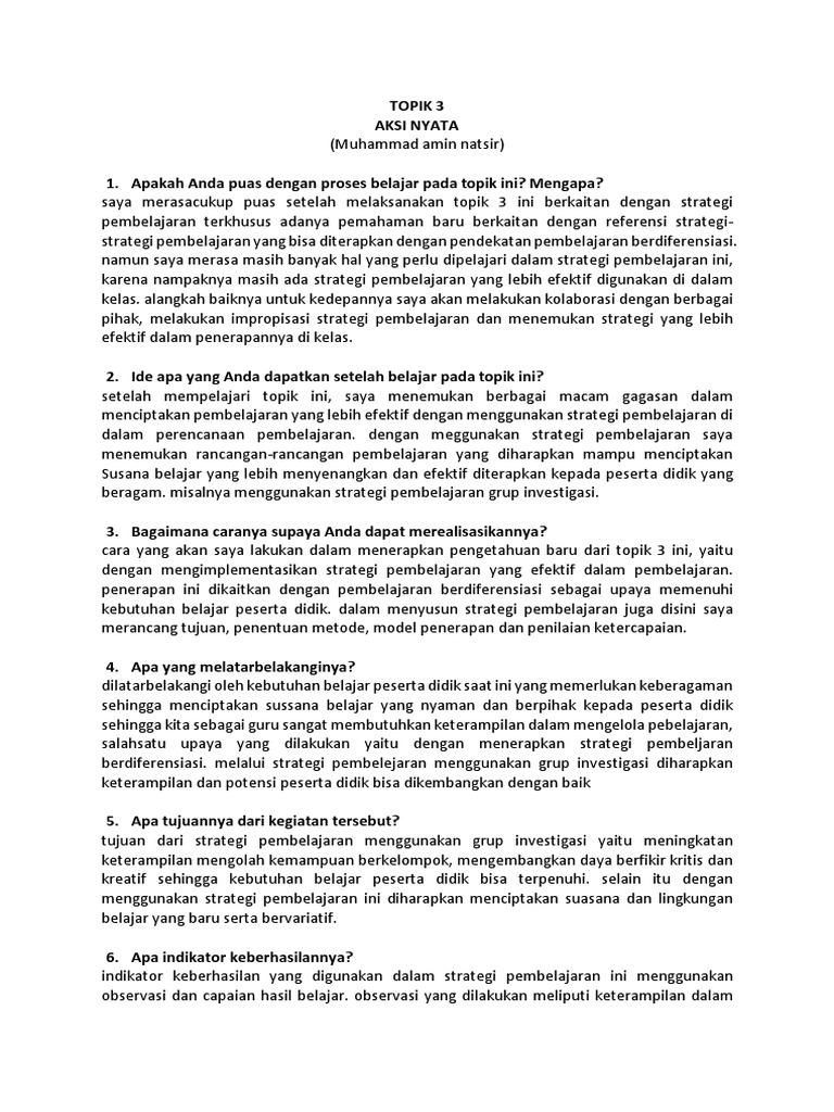 TOPIK 3 Aksi Nyata Pembelajaran Berdiferensiasi | PDF TOPIK 3 Aksi Nyata Pembelajaran Berdiferensiasi | PDF