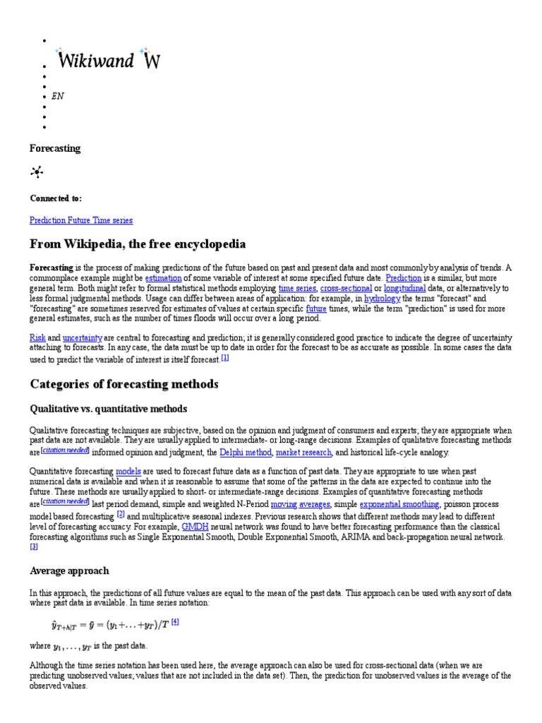 Forecasting - Wikiwand | PDF | Forecasting | Autoregressive Integrated Moving Average