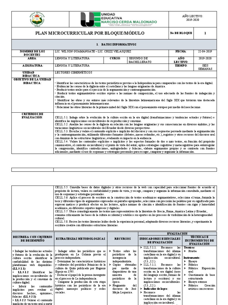 Bloque 1 Segundo Bgu | PDF | Evaluación | Ensayos