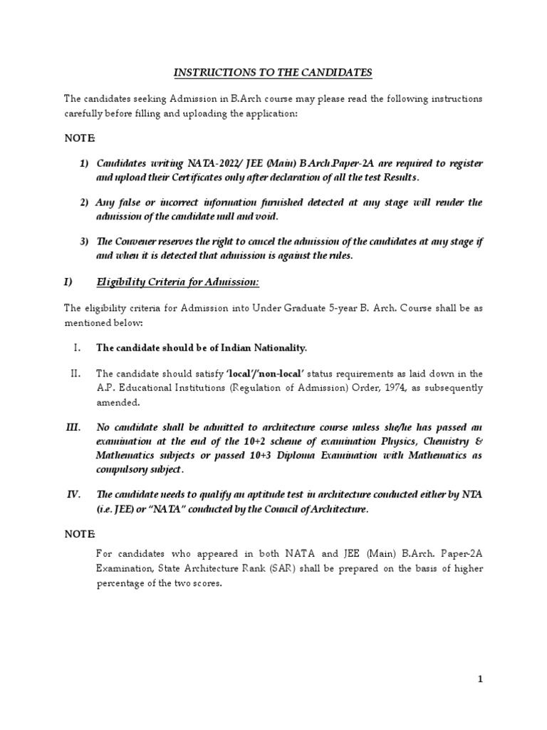 Instructions To The Candidates | PDF | University And College Admission