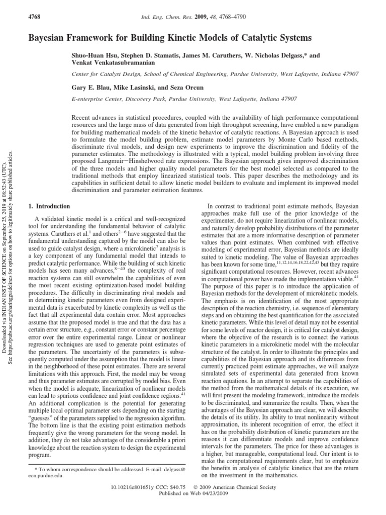 Bayesian Framework For Building Kinetic Models Of Catalytic Systems Pdf Errors And Residuals