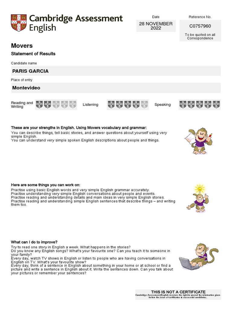 Movers exam results and tips for improvement | PDF | English Language ...