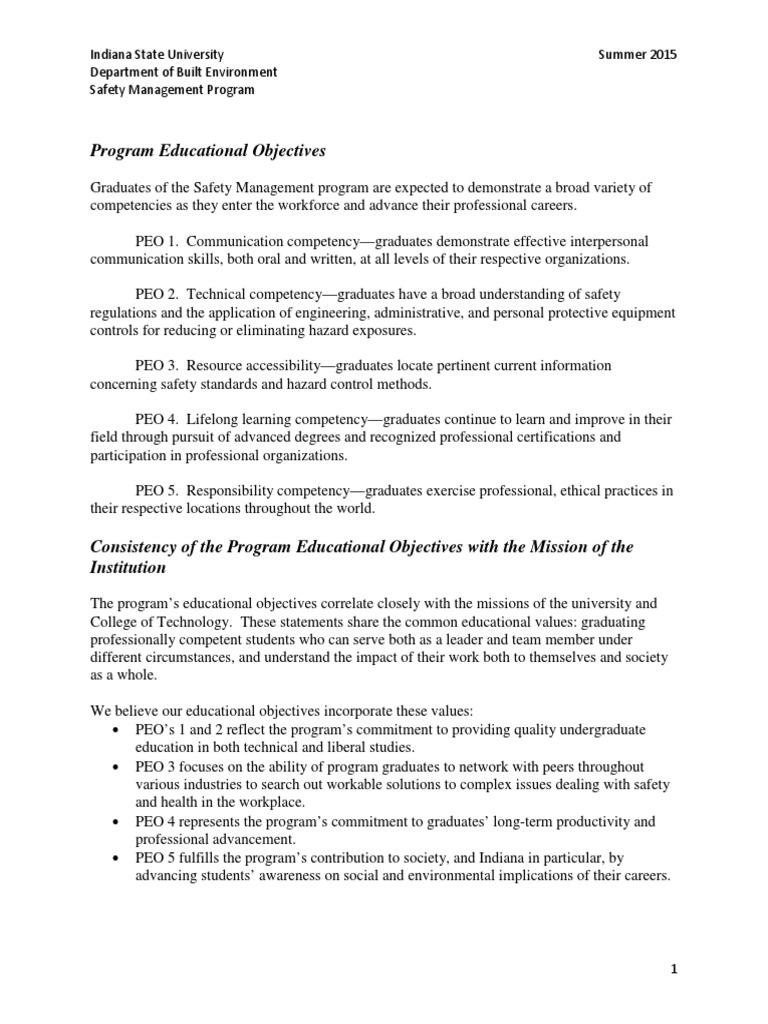ABET Public Info PEOs and SLOs PDF | PDF | Risk | Occupational Safety ...