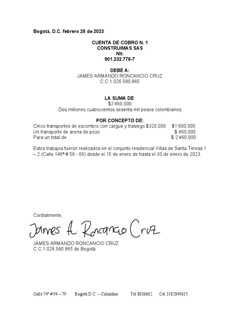 Cuenta de Cobro | PDF