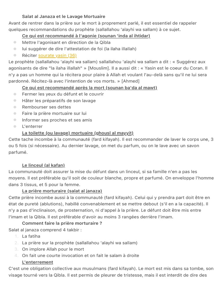 Salat al Janaza et Lavage Mortuaire | PDF | Religions abrahamiques ...