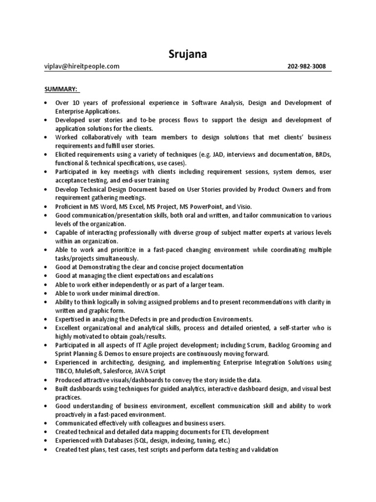 Srujana Short Resume | PDF | Scrum (Software Development) | Systems Engineering