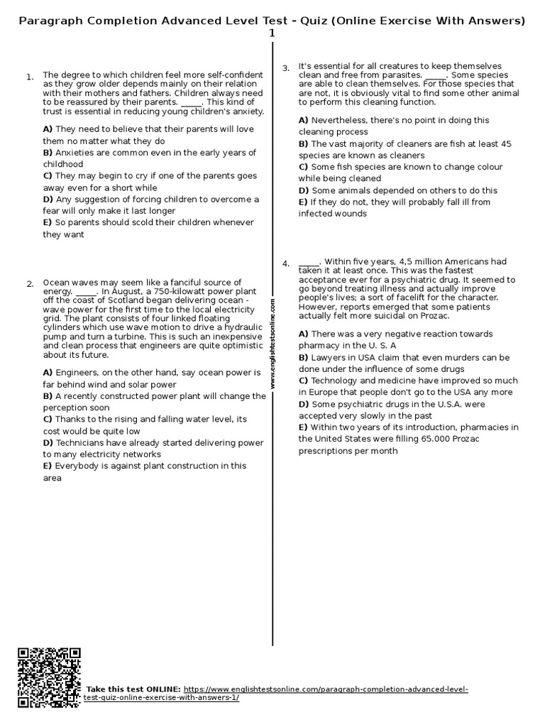 Paragraph Completion Exercises Guide | PDF | Car | Train