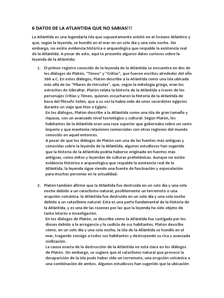 Datos Curiosos sobre la Atlántida | PDF | Atlantis | Platón