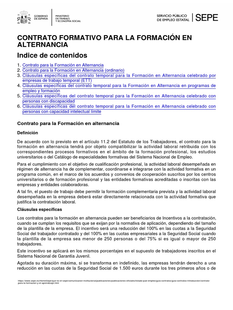 Contrato Formativo para La Formación en Alternancia PDF | PDF | Desempleo | Derecho laboral