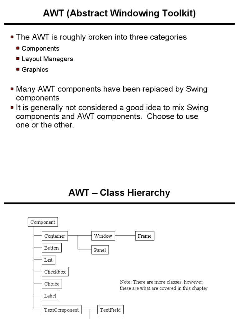 Awt Abstract Windowing Toolkit The Awt Is Roughly Broken Into Three Categories Pdf