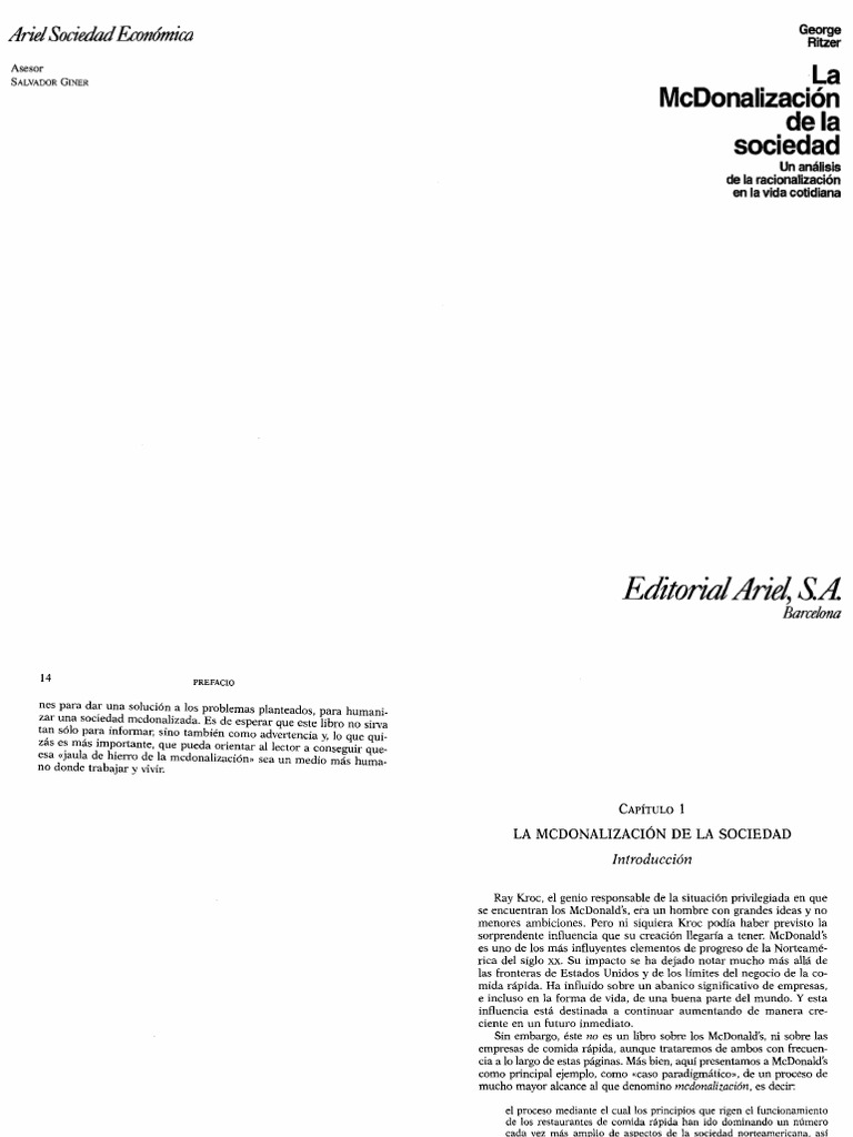 Ritzer George | PDF | Mc Donald's | Alimentos