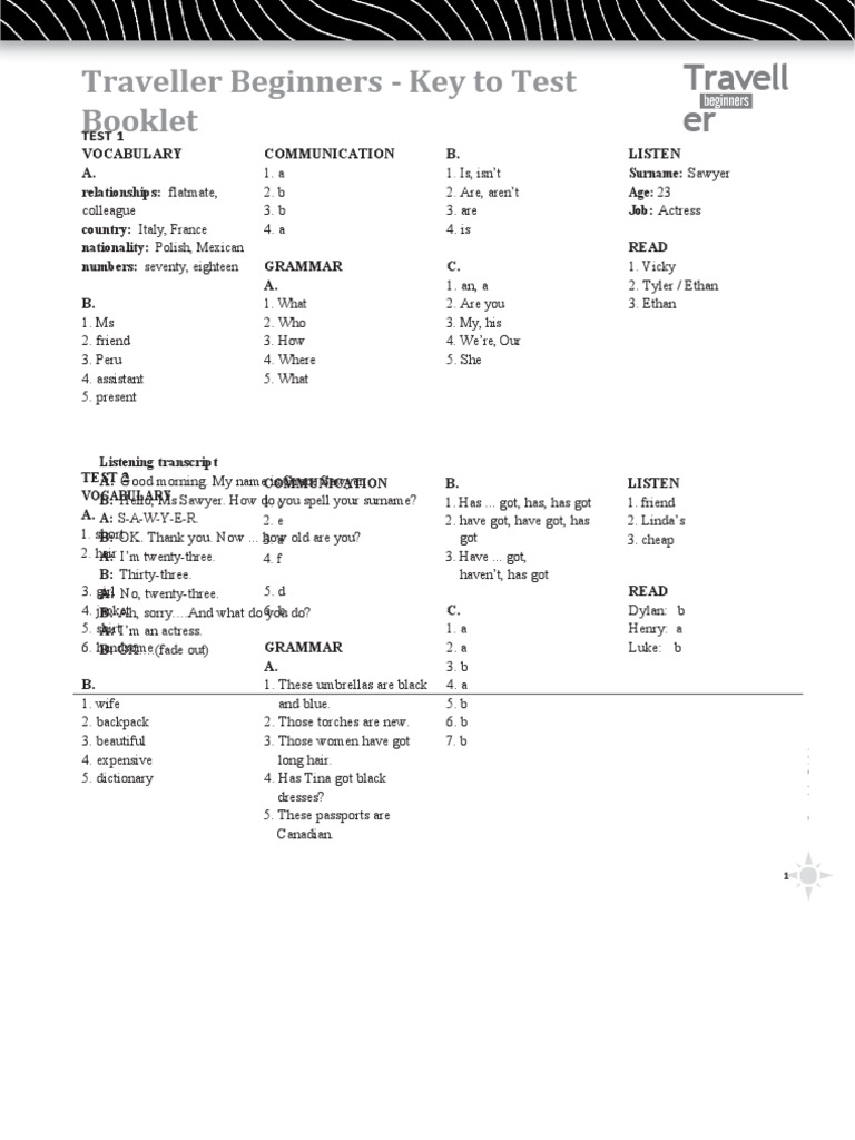 Traveller Beg Key Test Booklet | PDF | Foods