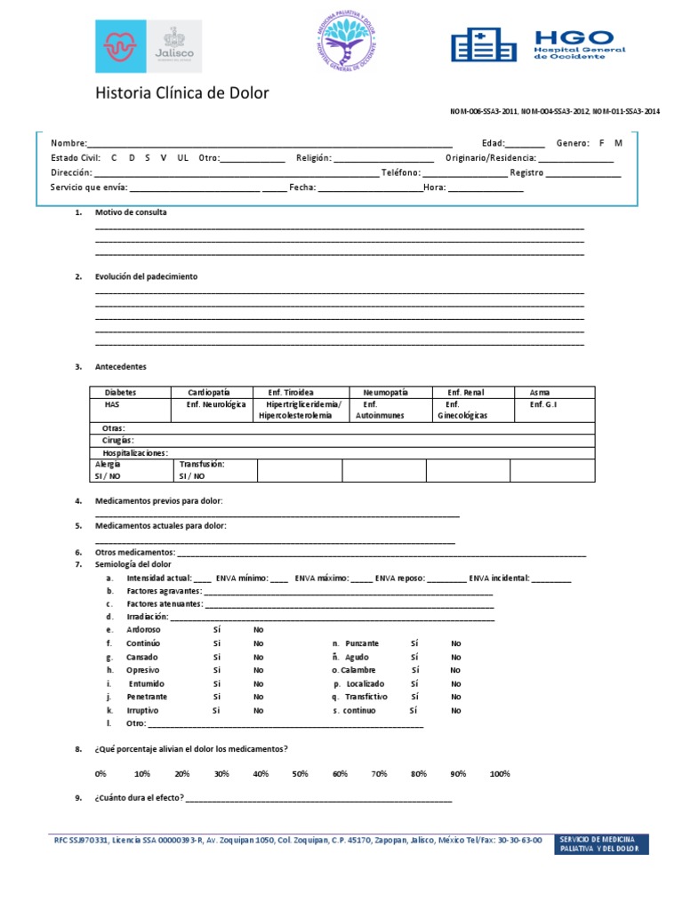 Historia Clinica de Dolor 2020 | PDF | Dolor | Sistema nervioso