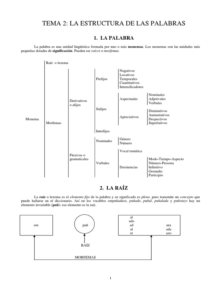 Estructura de Las Palabras PDF | PDF | Verbo | Numero Gramatical