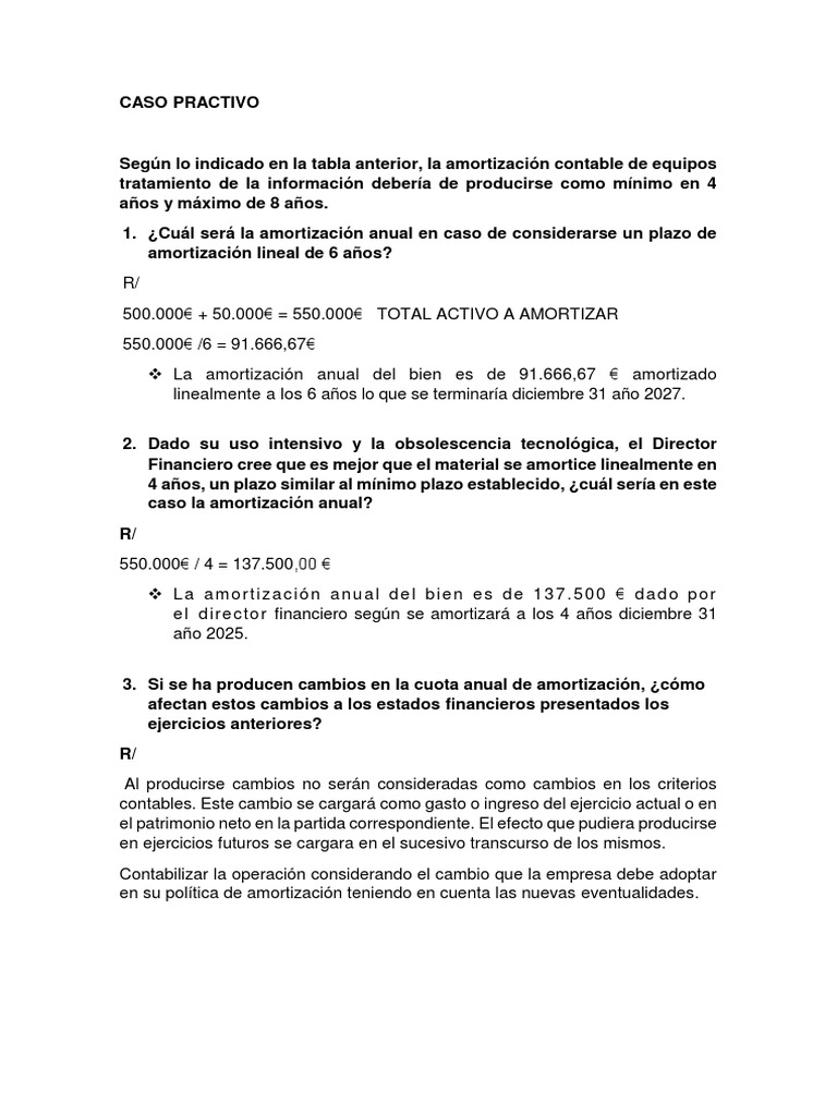 Caso Practico Amortizacion | PDF | Servicios financieros | Contabilidad
