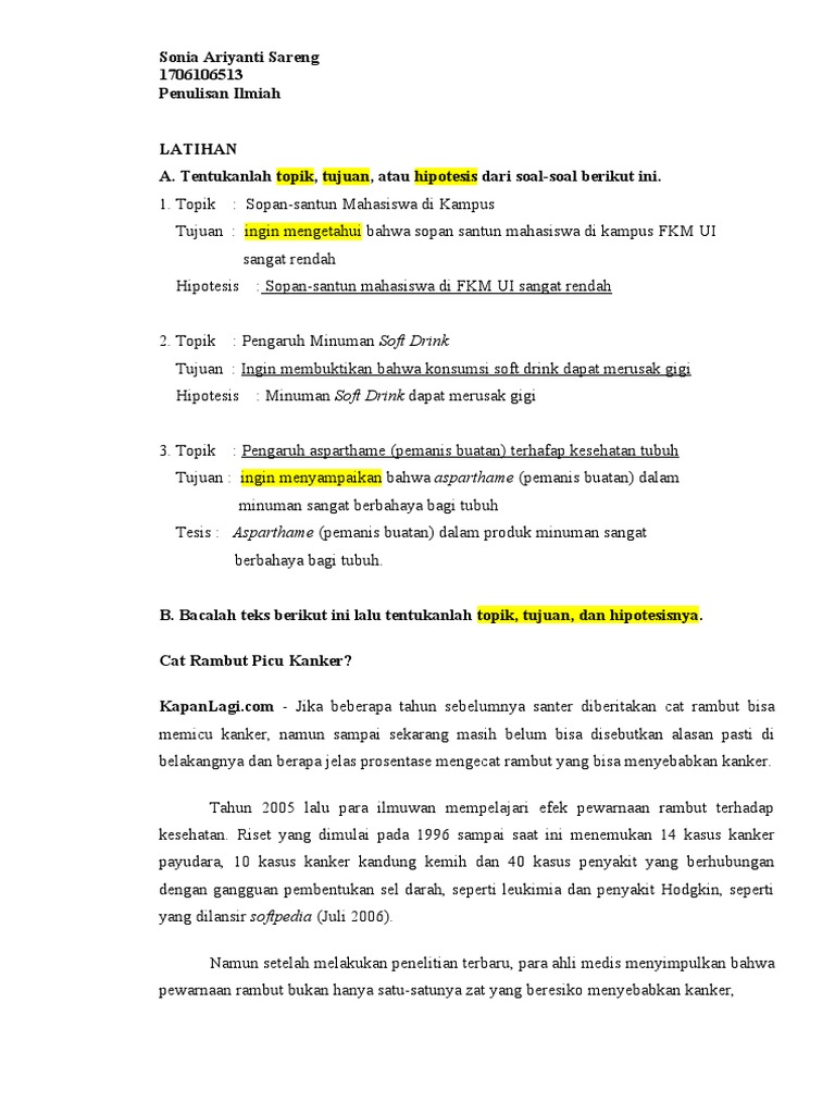SESI 2_LATIHAN TOPIK TUJUAN TESIS | PDF