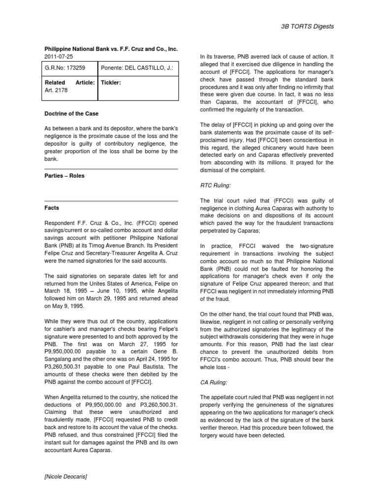 Philippine National Bank Vs FF Cruz and Co Inc | PDF | Negligence | Damages