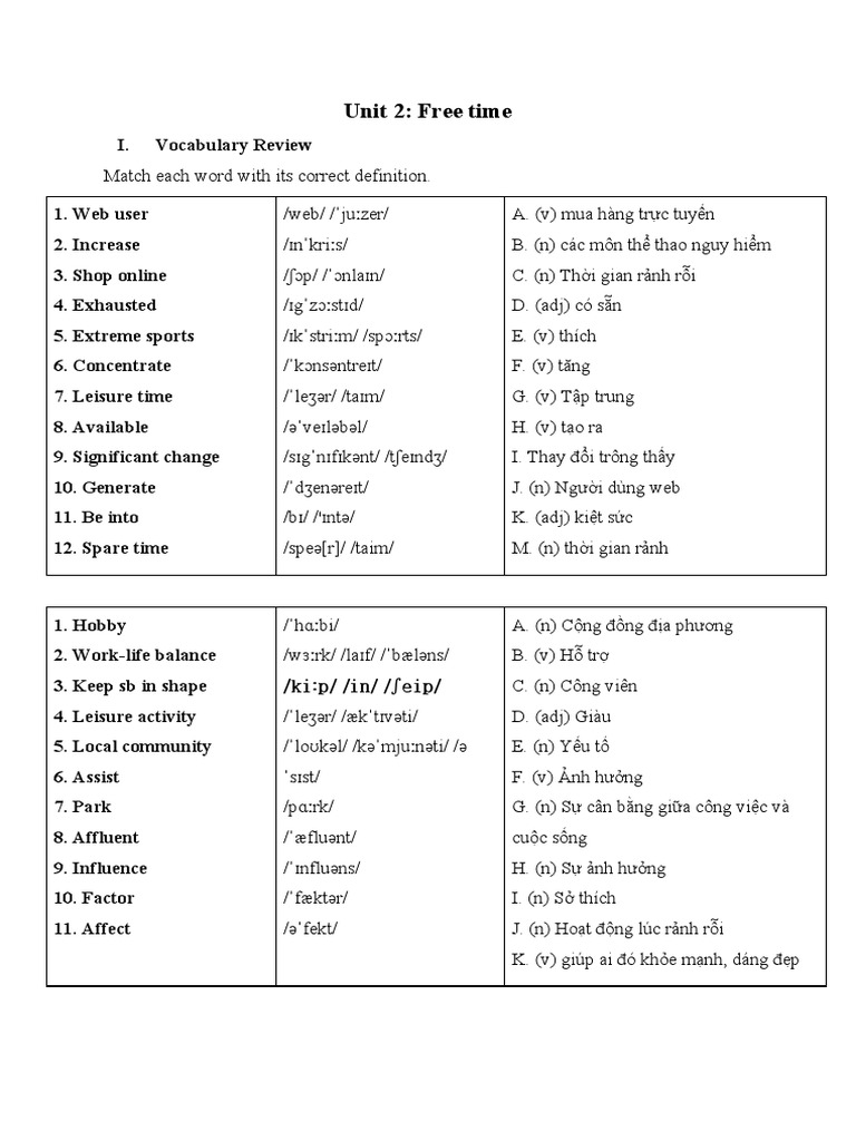 Unit 2: Free Time | PDF