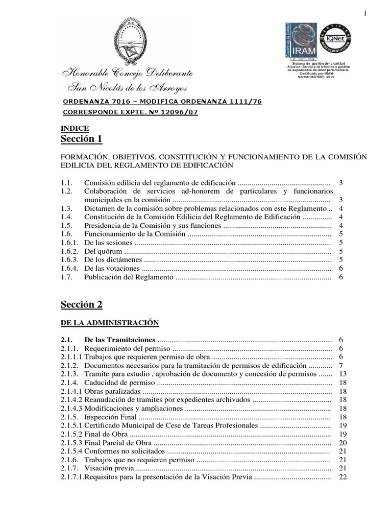 ORD 7016 07 - Reglamento de Edificación - Sección 1 y 2 | PDF | Bienes raíces