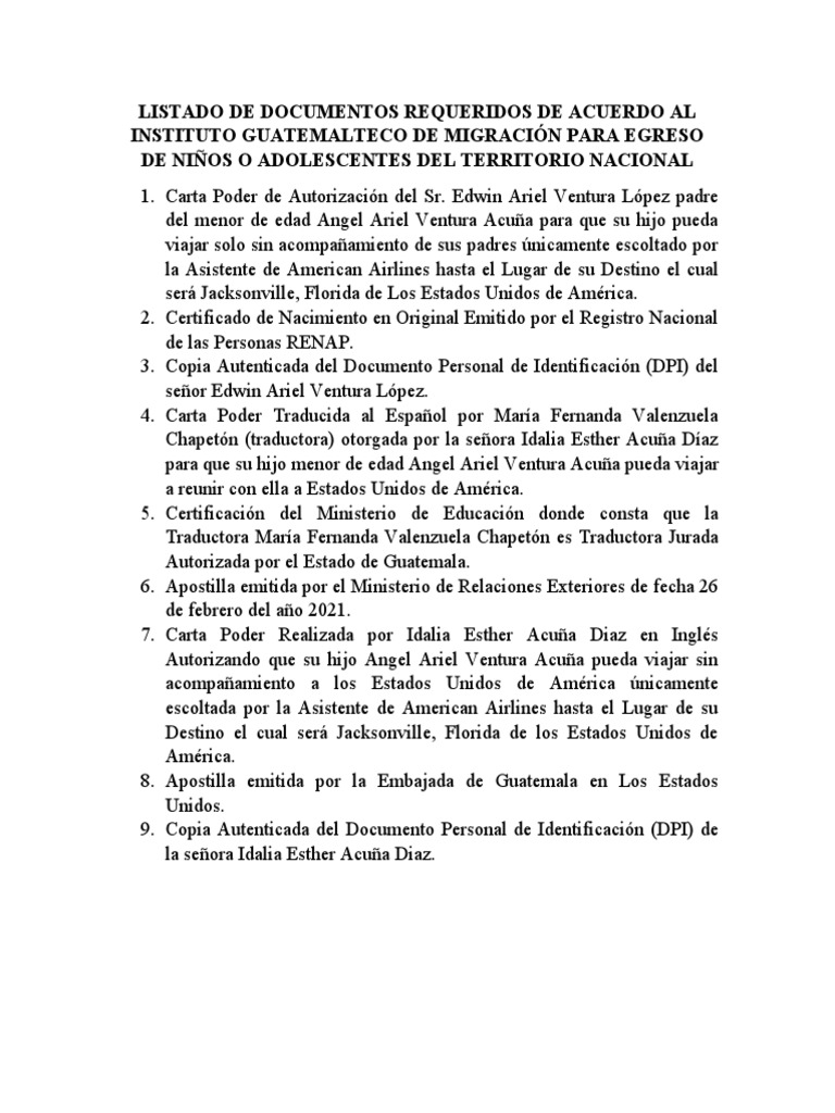 Listado de Documentos Requeridos de Acuerdo Al Instituto Guatemalteco ...