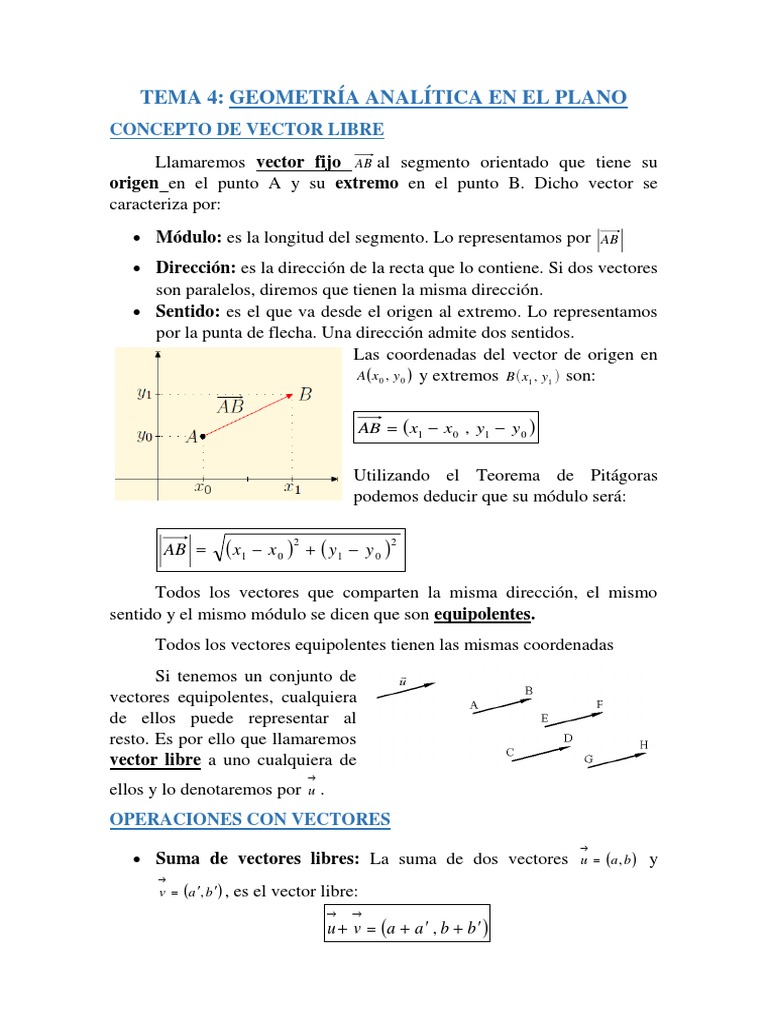 Tema 4 Geometría Analítica Plana | PDF | Vector Euclidiano | Línea (geometría)