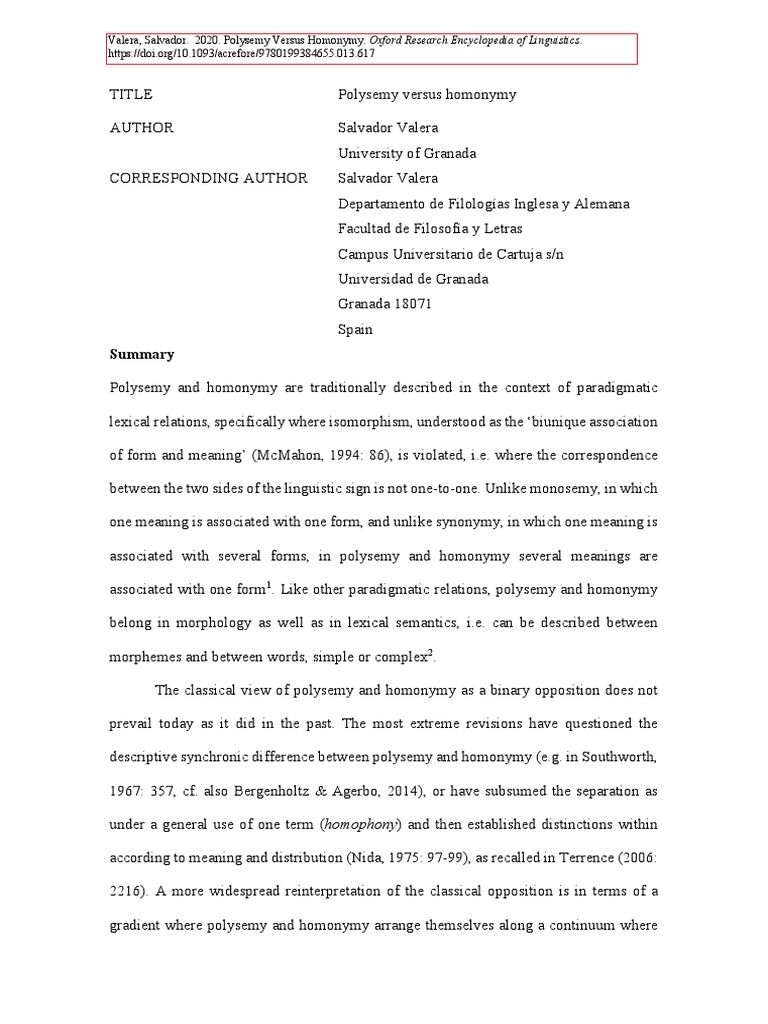 Polysemy and Homonymy Explained | PDF | Part Of Speech | Adjective