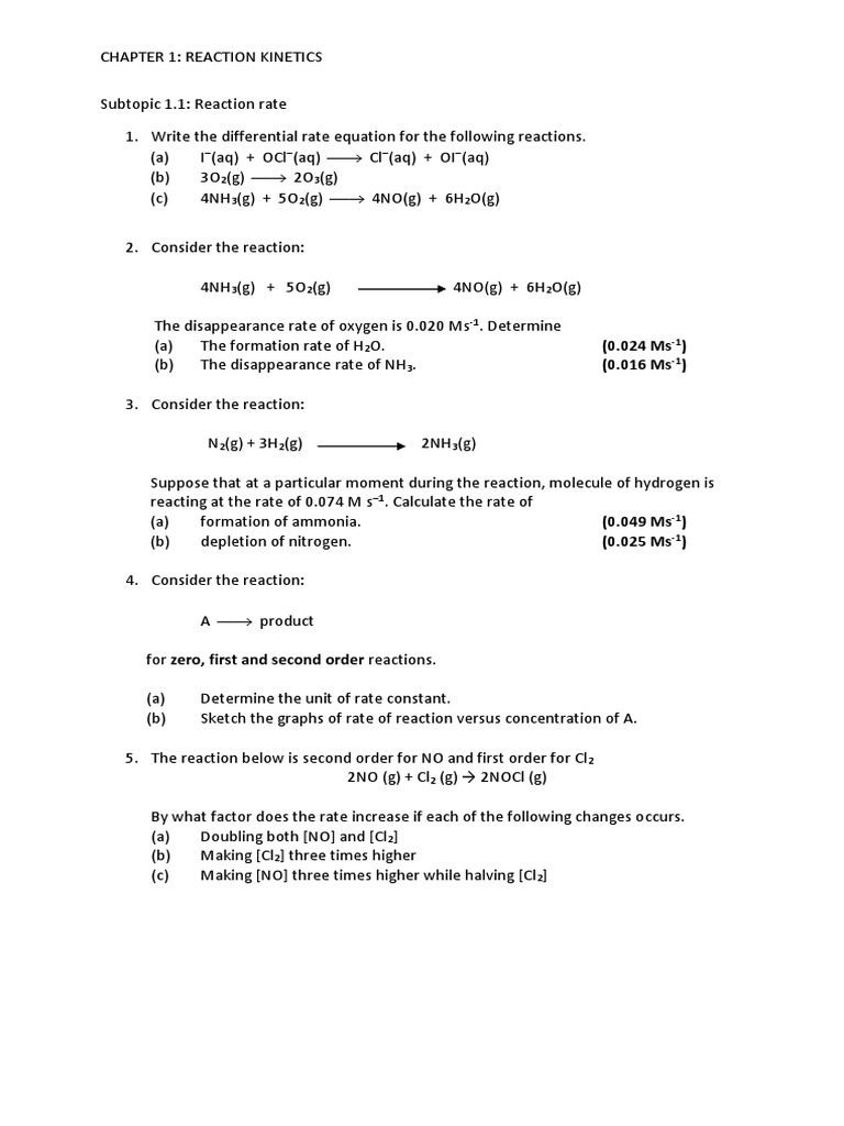 Chapter 1 Reaction Kinetics | PDF | Reaction Rate | Chemical Reactions Chapter 1 Reaction Kinetics | PDF | Reaction Rate | Chemical Reactions