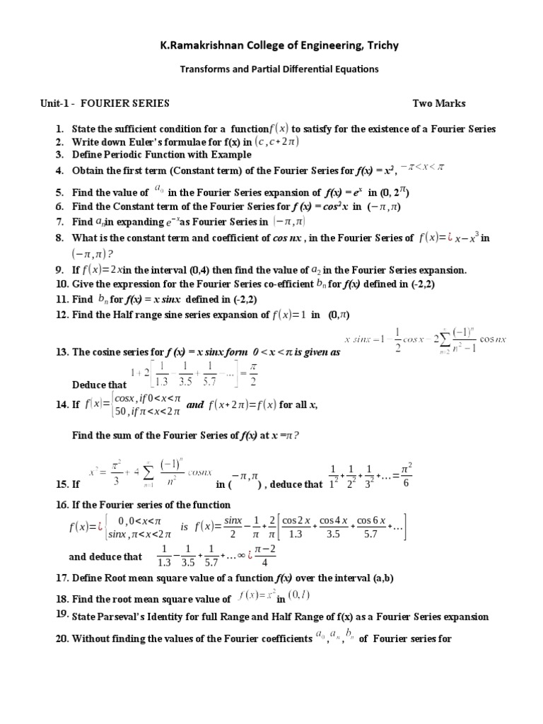 Engineering Math Exam Prep | PDF | Fourier Transform | Partial ...
