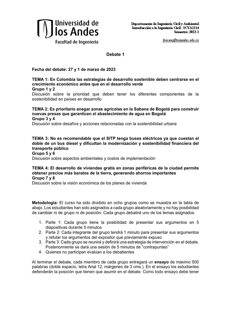 Enunciado Debate - 2023-1 | PDF | Sustentabilidad | Economias