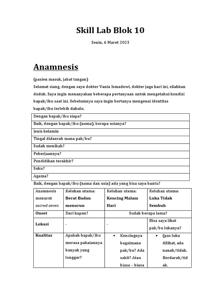 Anamnesis Pasien DM | PDF