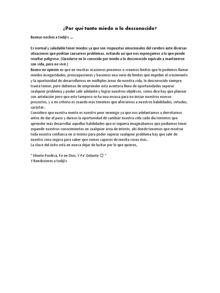 Miedo a lo Desconocido y Crecimiento Personal | PDF