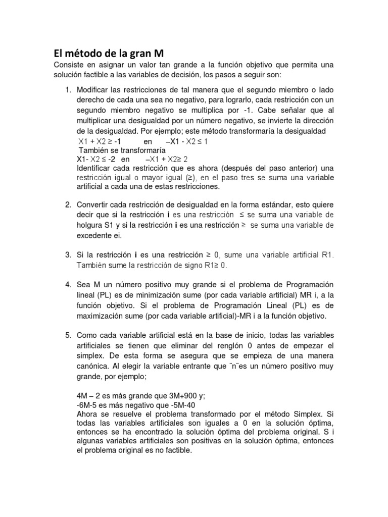 El Método de La Gran M PDF | PDF | Desigualdad (Matemáticas ...