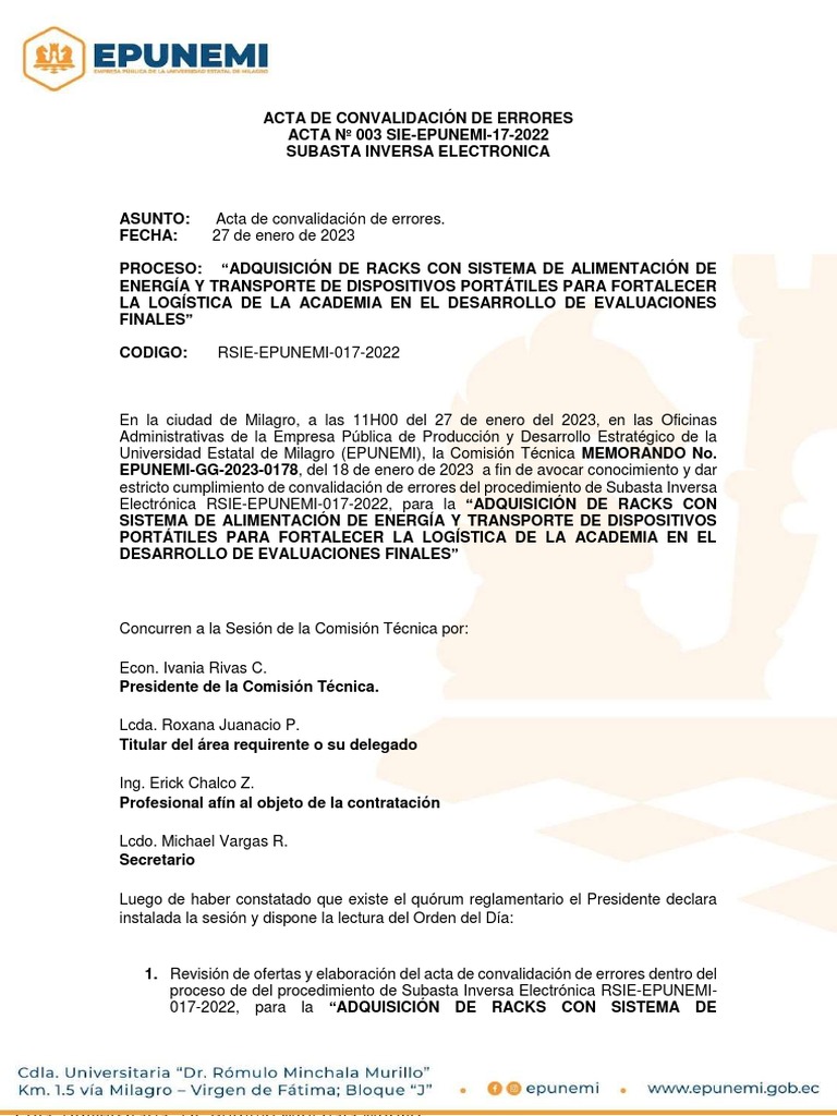 Acta de Convalidación de Errores | PDF | Tecnología