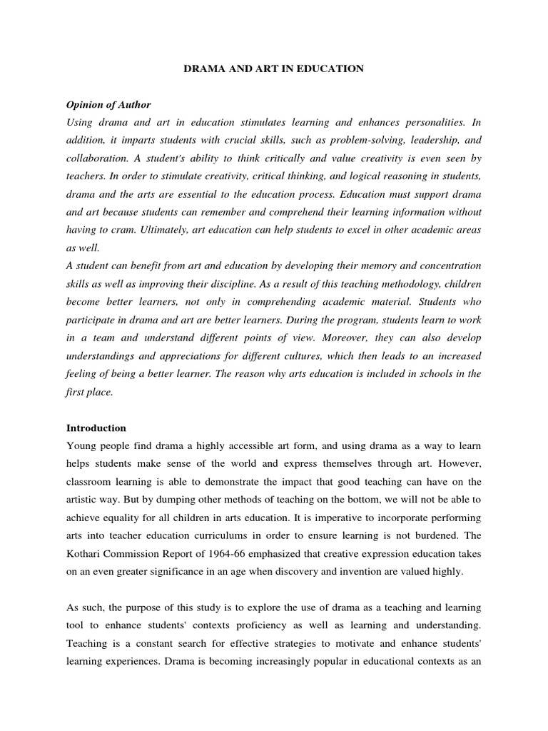 Drama and Art in Education PDF | PDF | Learning | Teachers