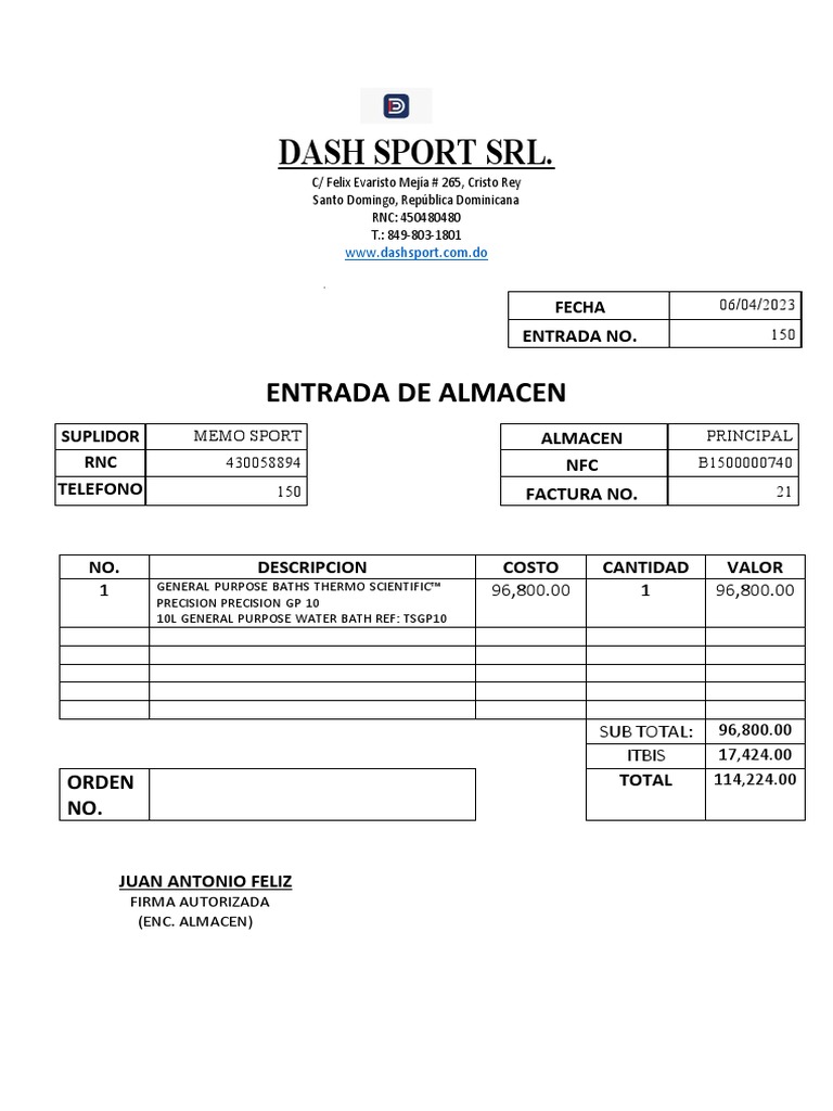 Formato de Entrada de Almacén | PDF