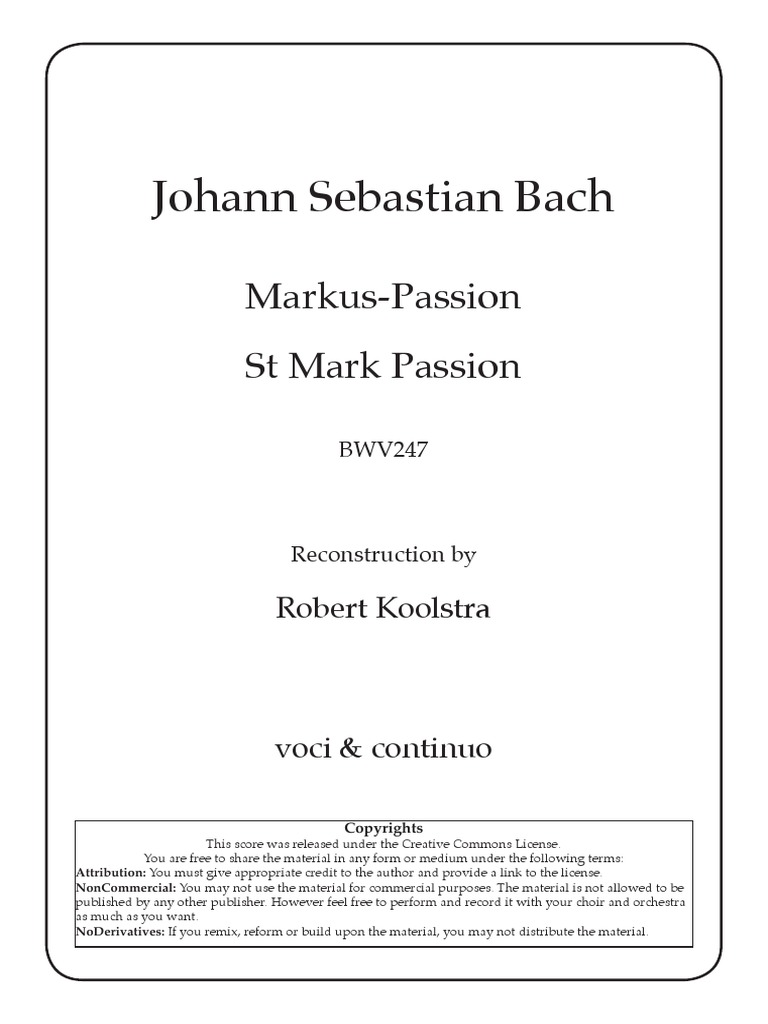 Bach - Markus Passion - Voci e Continuo | PDF | Johann Sebastian Bach
