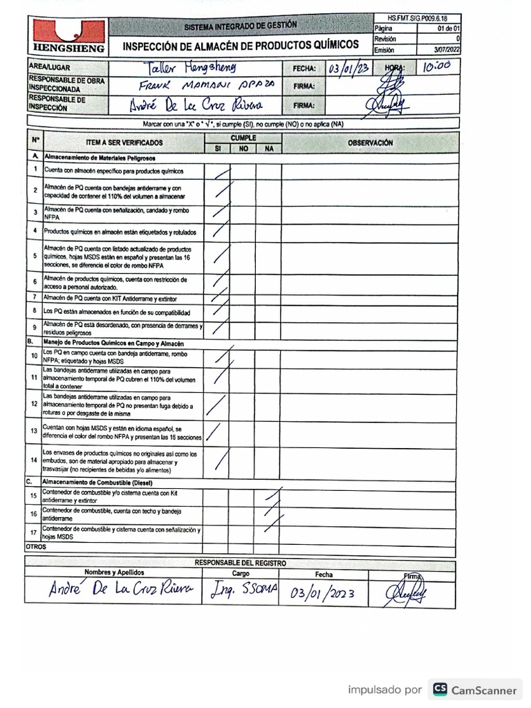 Inspección Almacén MATPEL 03.01.2023 | PDF