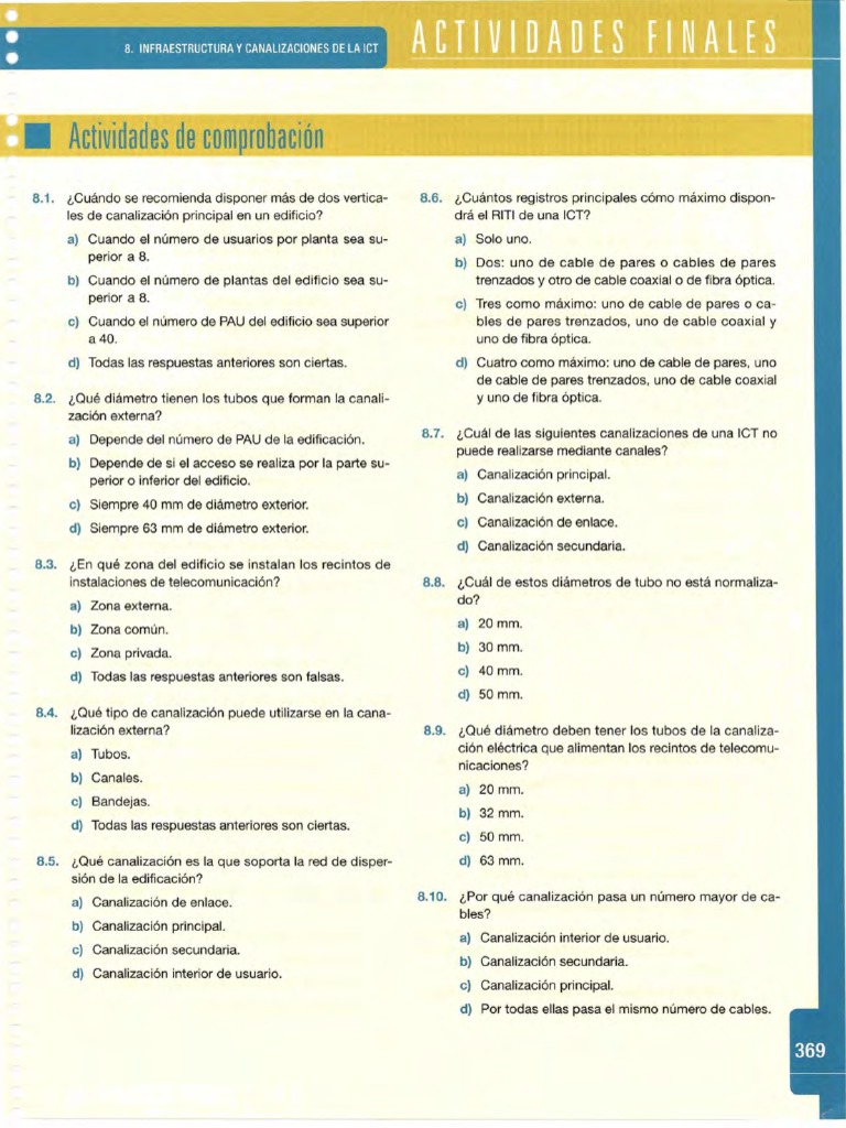 CIST Tema 08 Infraestructura y Canalizaciones de La ICT EJERCICIOS PDF | PDF | Fibra óptica ...