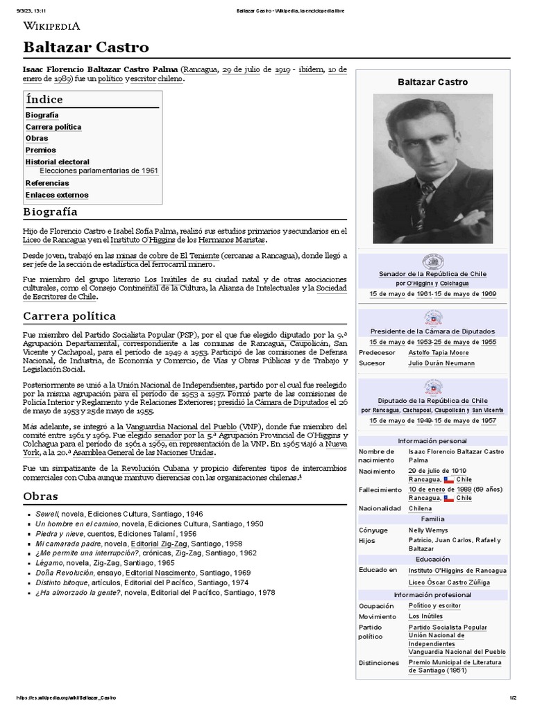 Baltazar Castro - Wikipedia, La Enciclopedia Libre PDF | PDF | Chile