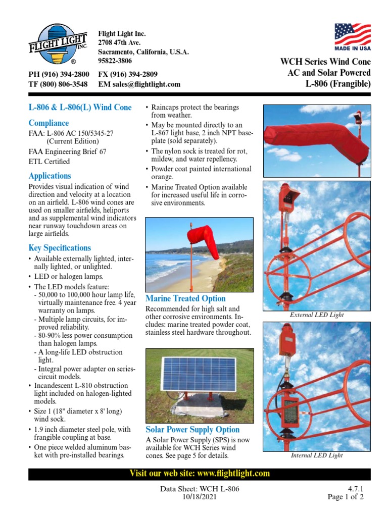 L806 WCH Series Wind Cone Frangible | PDF | Solar Panel | Anchor