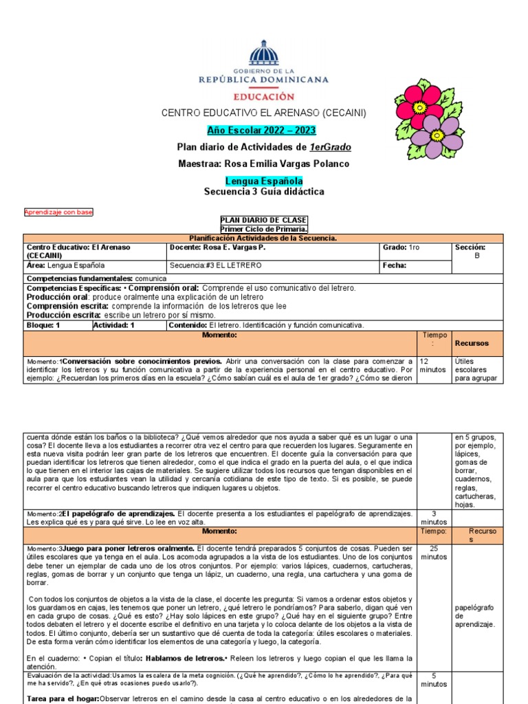 03 Secuencia El Letrero | PDF | Evaluación | Escritura