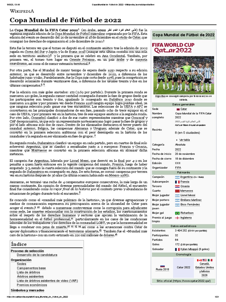 Copa Mundial de Fútbol de 2022 - Wikipedia, La Enciclopedia Libre | PDF ...
