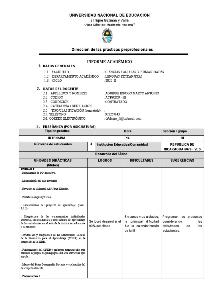 Esquema Del Informe Academico-2022-Ii Ok | PDF | Evaluación | Aprendizaje