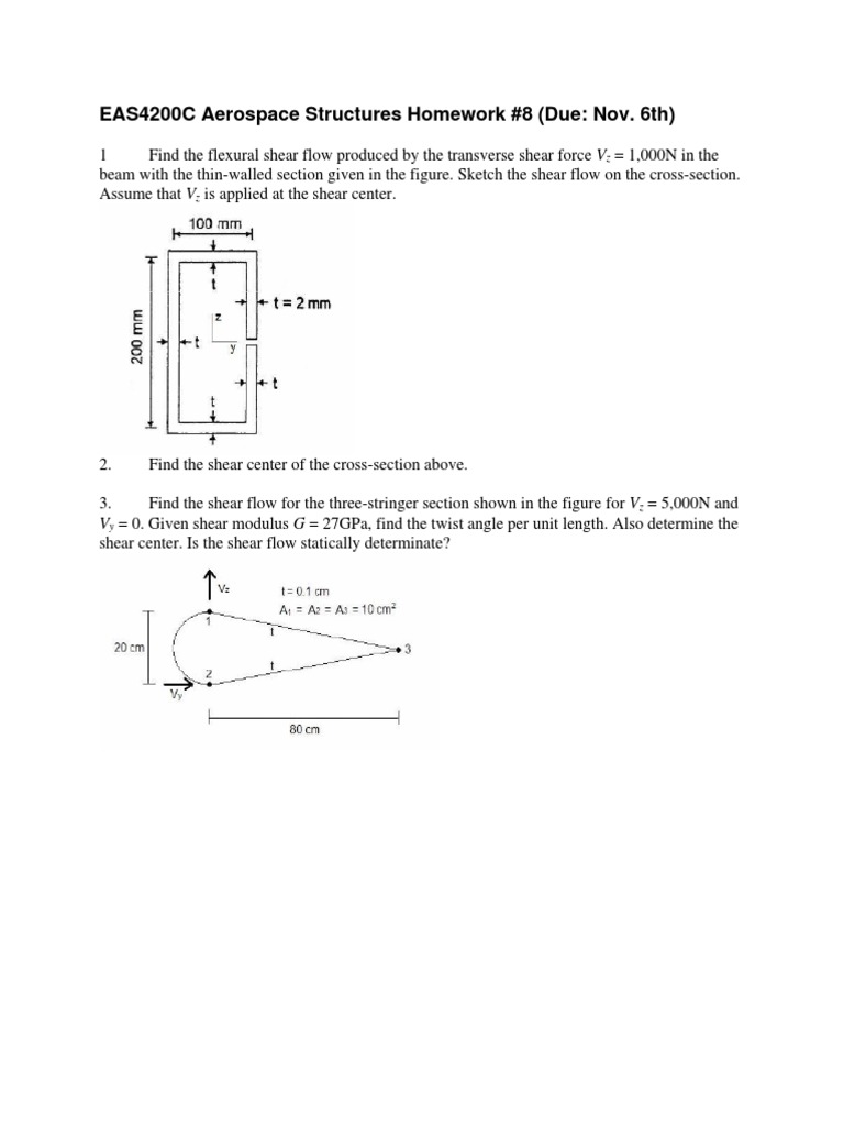 EAS4200C Aerospace Structures Homework #8 (Due: Nov. 6th) | PDF