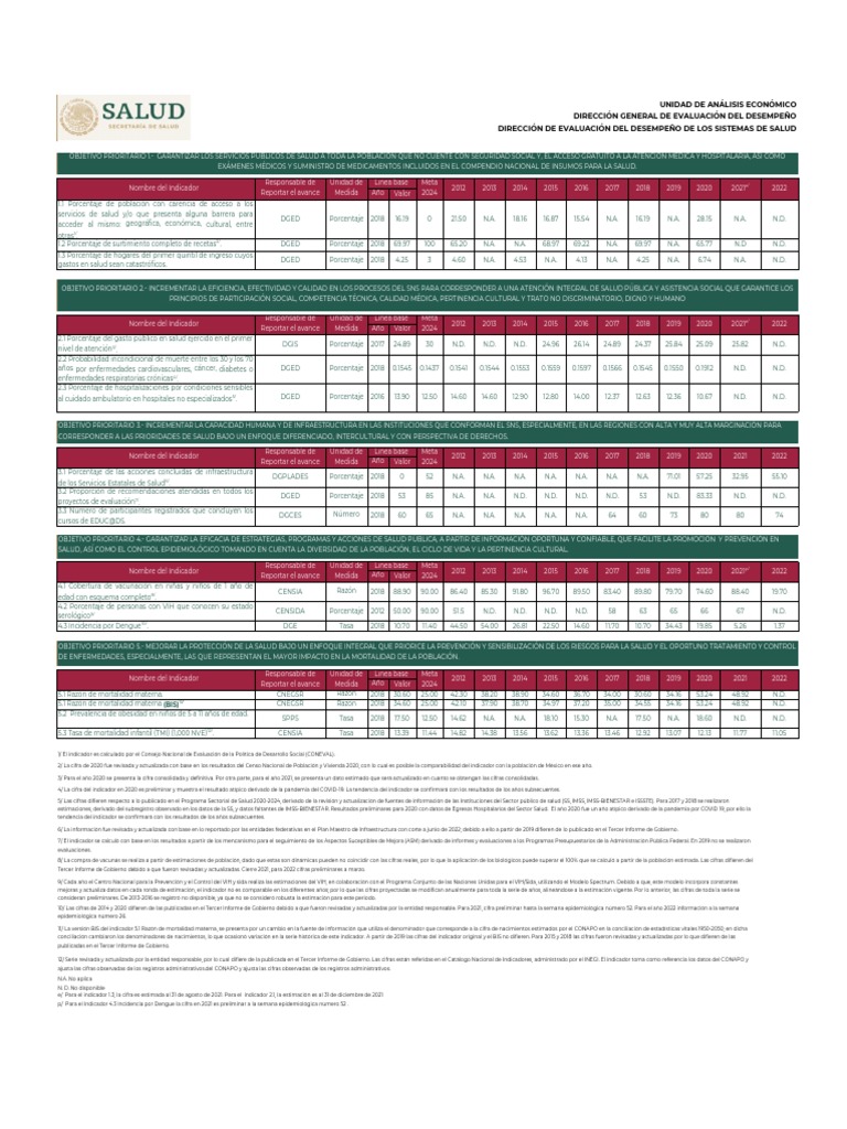 Cuadro Nacional de Indicadores PSS2020-2024 2do | PDF | Ciencias de la Salud | Salud pública