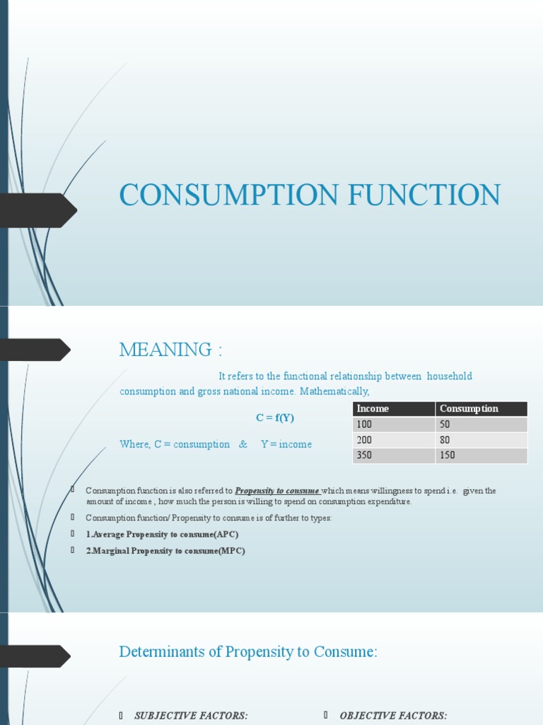 Consumption Function | PDF | Consumption (Economics) | Microeconomics