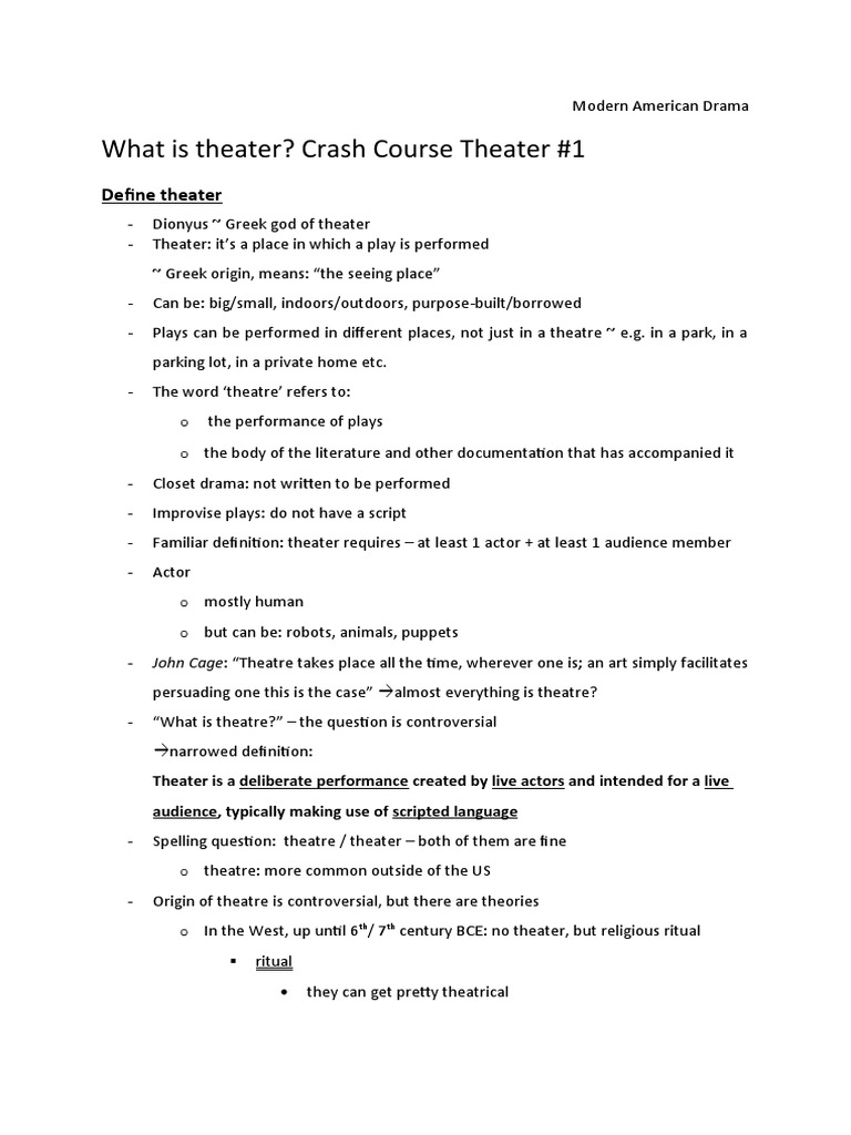 What Is Theater Crash Course Theater 1 | PDF | Theatre
