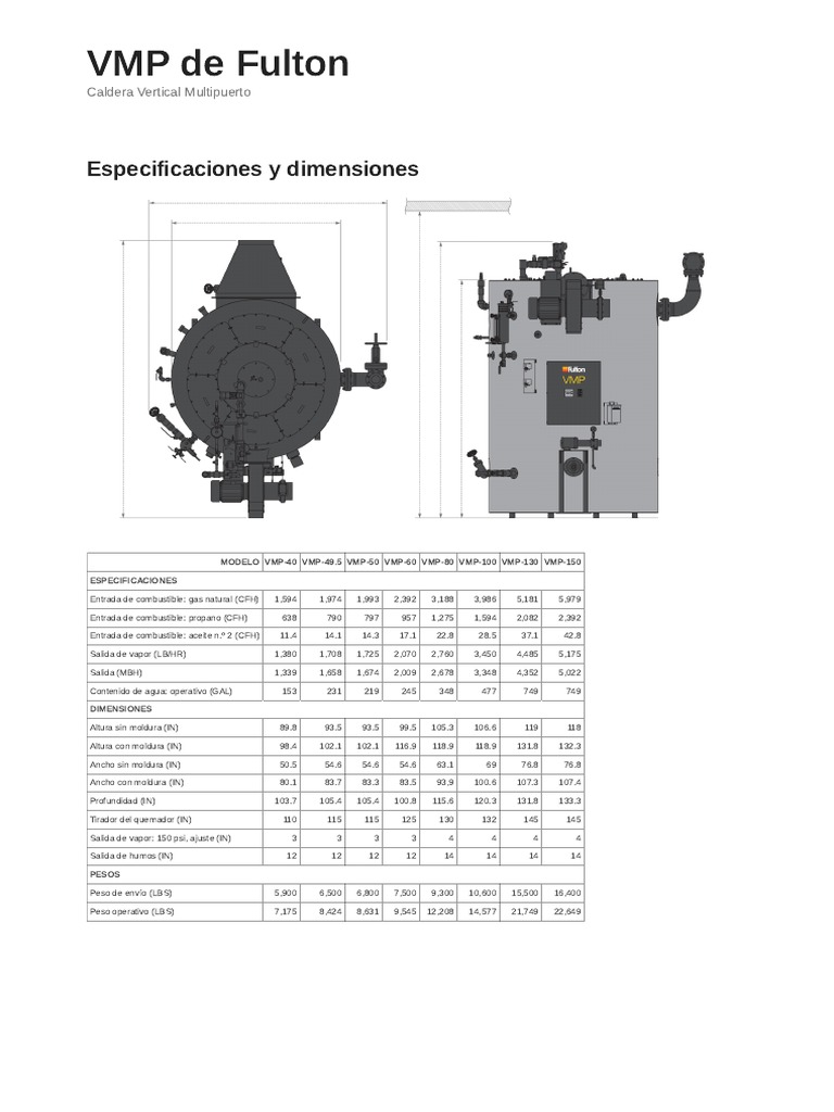 Especificaciones Caldera VMP Fulton | PDF | Tecnología