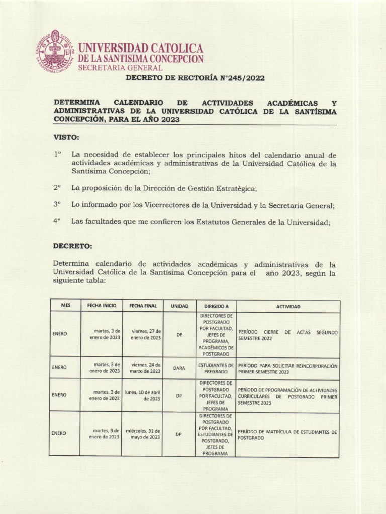 Calendario De-Actividades Academicas UCSC - 2023 PDF | Descargar gratis ...